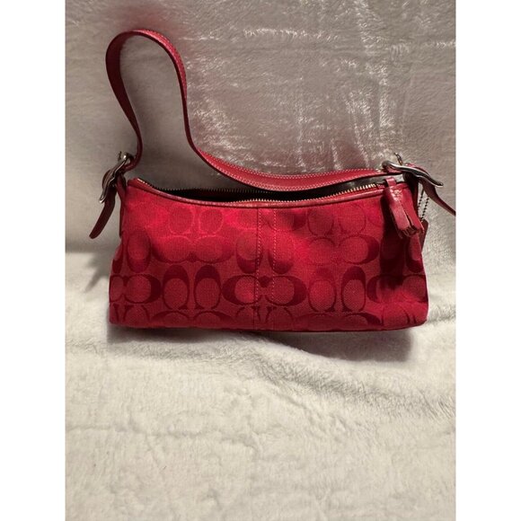 Coach | Bags | Coach Vintage Hamptons Signature East West Demi Baguette Bag In Rare Red | Poshmark